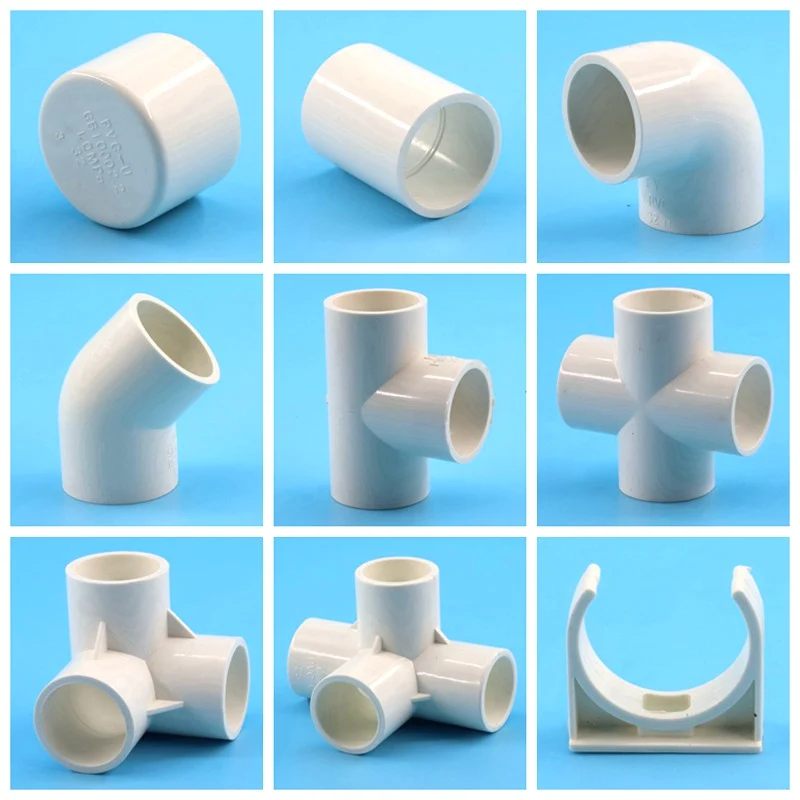I.D 20/25/32mm White PVC Pipe Fittings Straight Elbow Tee Connector ...