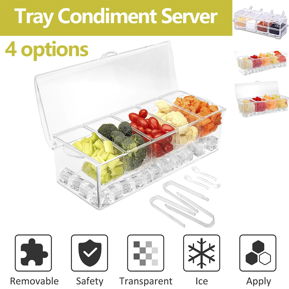 Chilled-Condiment-Server-Reusable-Clear-Garnish-Tray-with-5-Removable ...