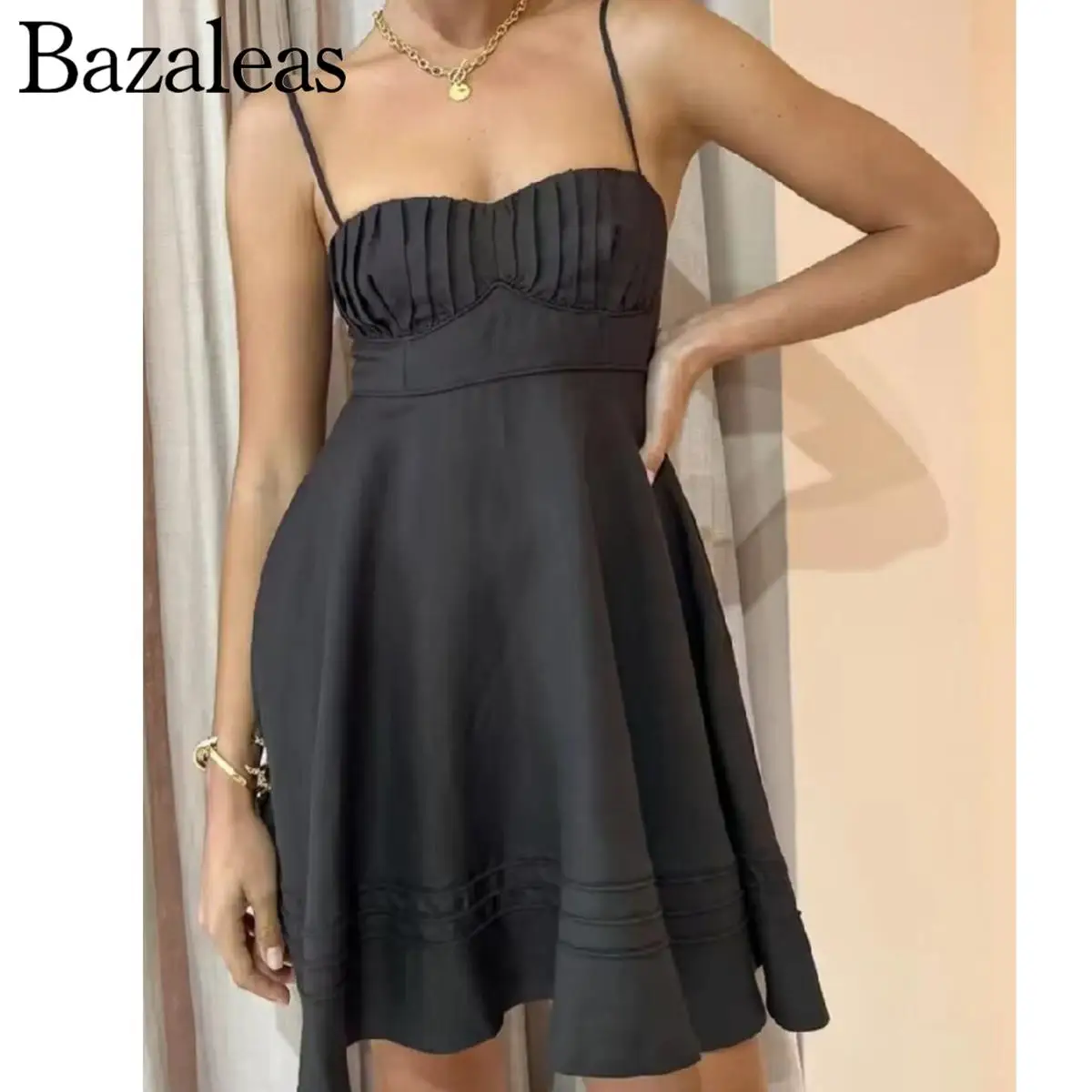 2023-A-lined-Party-Skater-Short-Sling-Robe-Black-Corset-style-Spaghetti ...