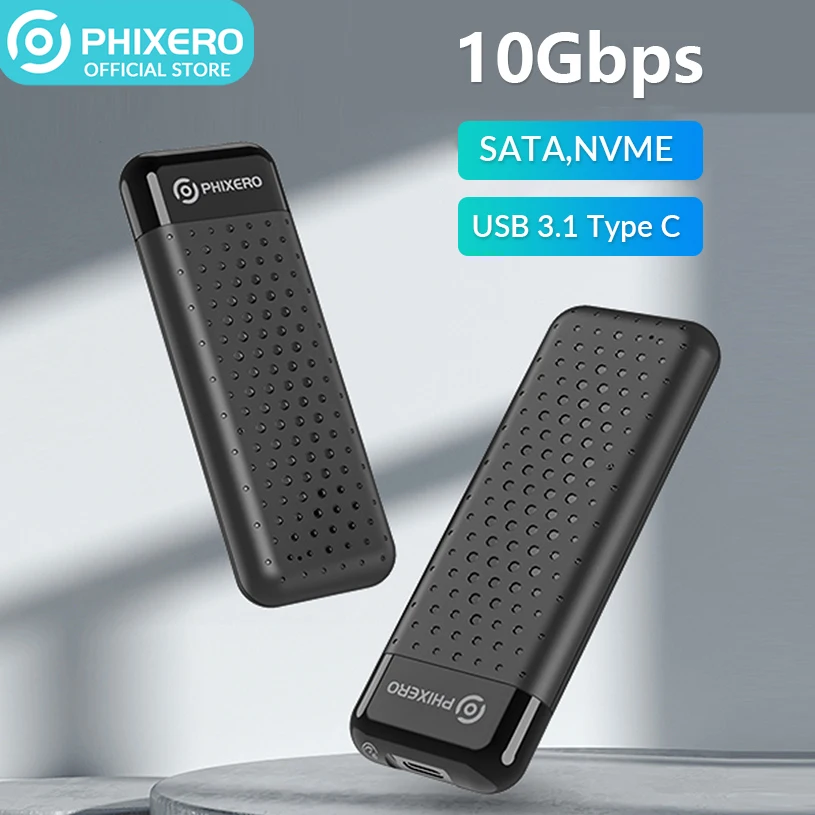 PHIXERO-M2-NVME-HD-Case-SATA-SSD-Enclosure-External-Hard-Drive-Storage ...