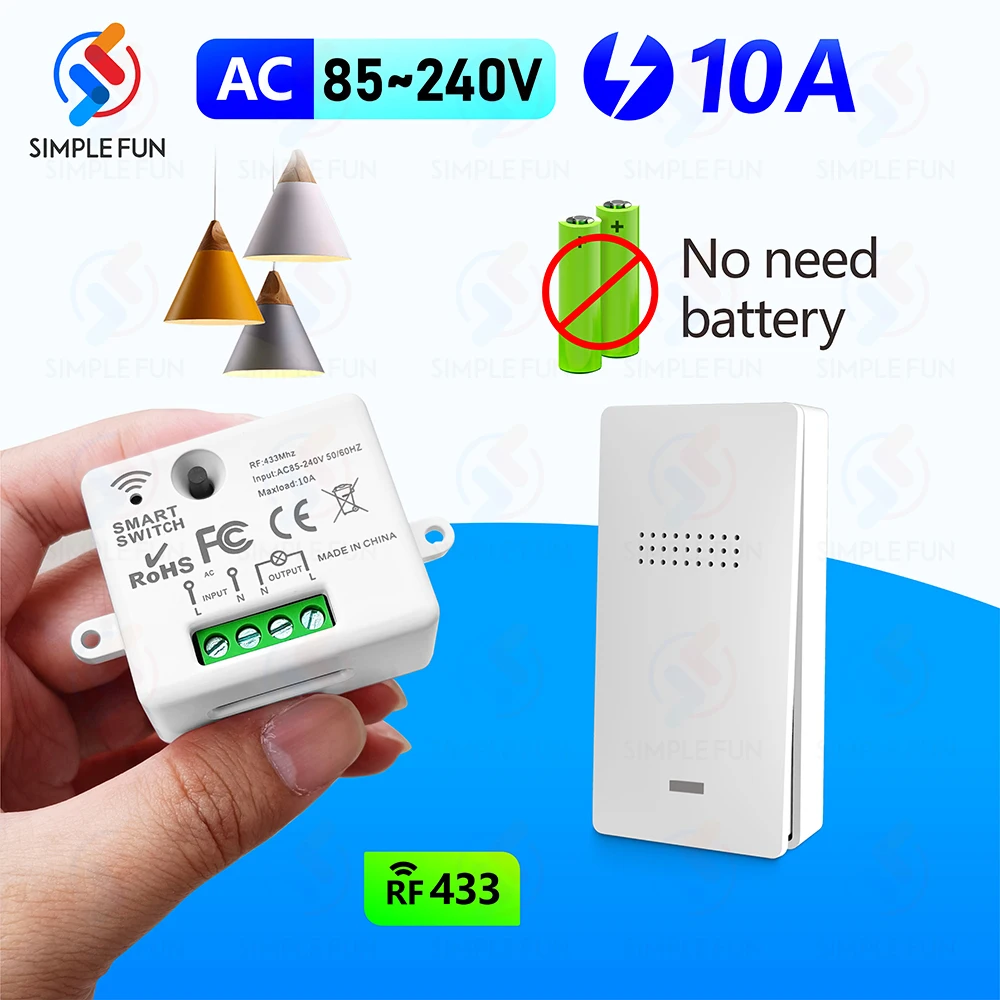 433MHz-110V-220V-Wireless-Self-Powered-Light-Switch-Kinetic-Push-Button ...