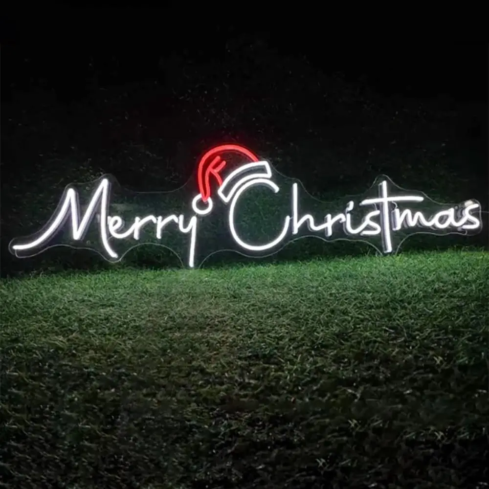 Letrero-Led-de-ne-n-de-Feliz-Navidad-luces-de-pared-con-sombrero-de-Pap ...