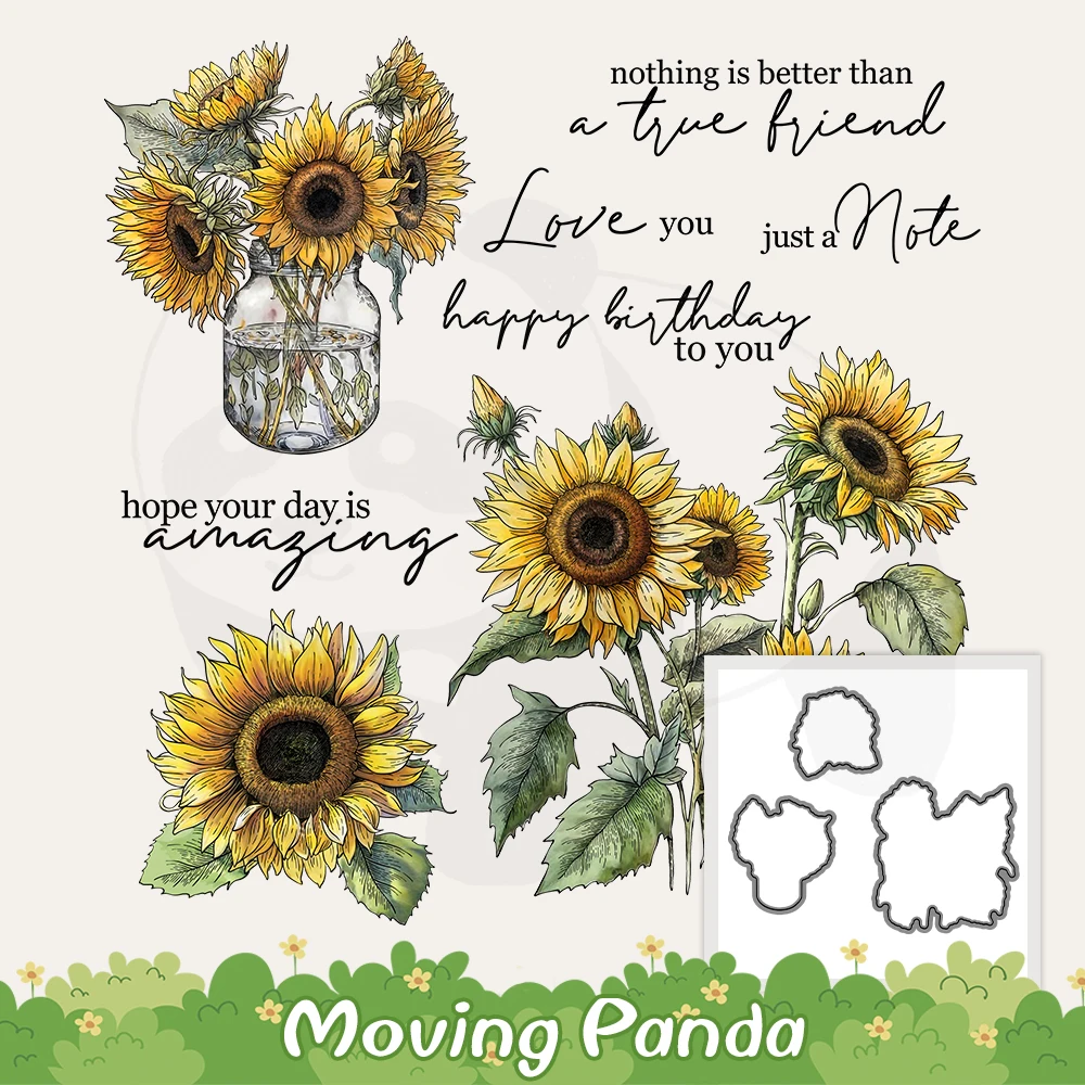 Blooming-Sunflowers-Sunshine-Cutting-Dies-Clear-Stamps-DIY-Scrapbooking ...
