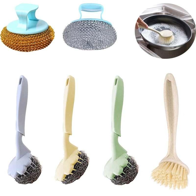Cleaning Brushes Kitchen Wooden Stainless Steel Wire Ball Dishwashing ...