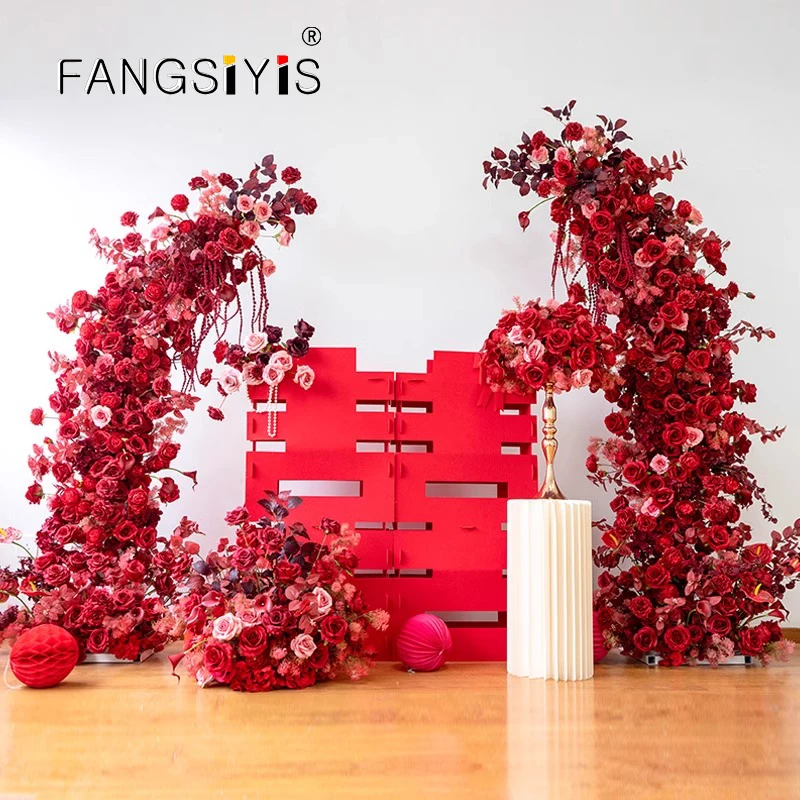 Luxury-wine-red-color-Wedding-Backdrop-Prop-Horn-Archs-With-Artificial ...