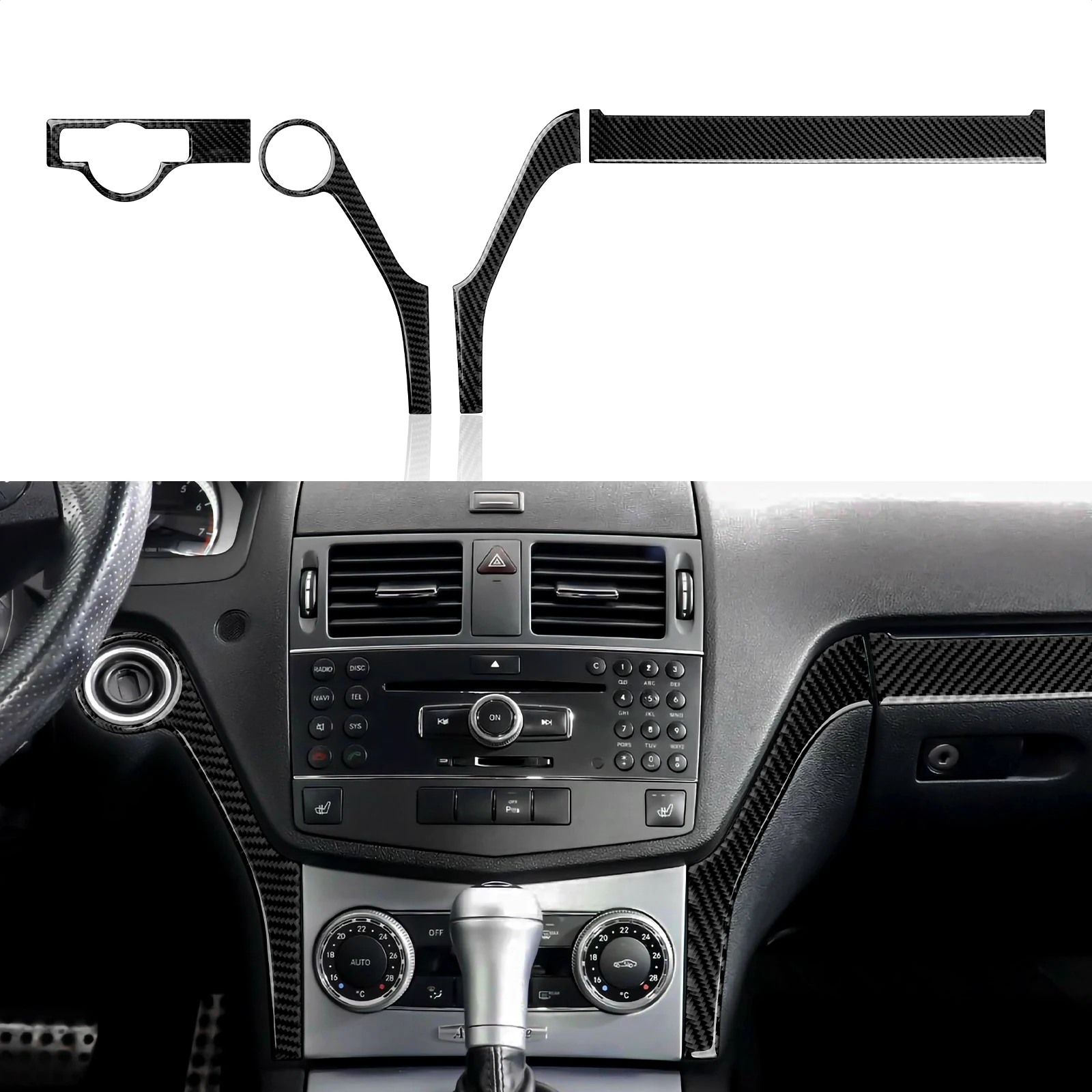 3PCS-Car-Dashboard-Sticker-Cover-Carbon-Fiber-Trim-For-Mercedes-Benz-C ...