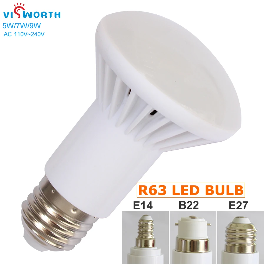 R63 Led Lamp 5W 7W 9W SMD2835 Chandelier Light E27 E14 B22 Base Ac 110V ...