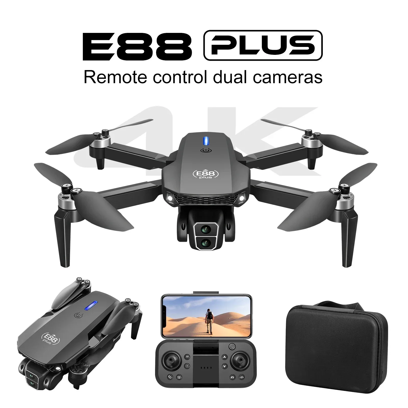 E88 Plus Drone Aerial 4K Double Camera Flight Brushless Motor Optical ...