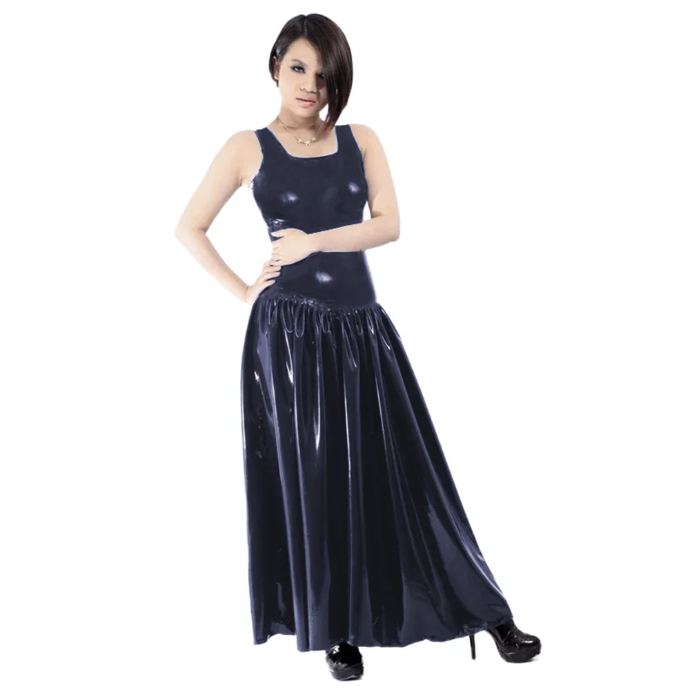 Women-s-Elegant-Bodycon-Maxi-Dress-PU-Faux-Leather-Sleeveless-Slim ...