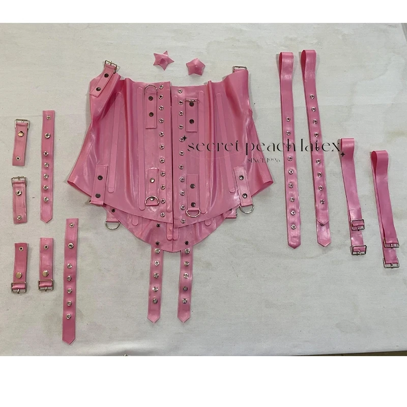 Latex-Corset-With-Nipple-sticker-and-Buckle-Pink-Latex-Sexy-Rubber ...