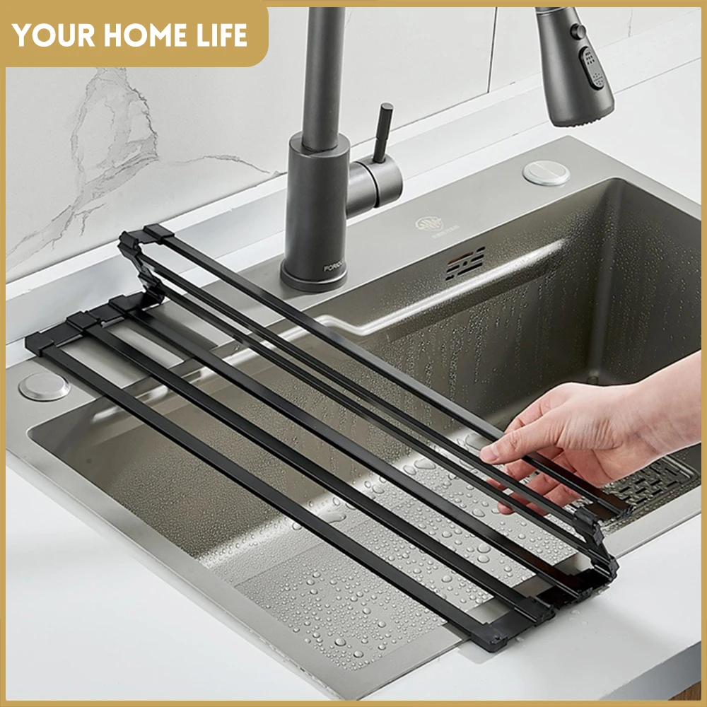 Roll Up Dish Drying Rack Over The Sink Kitchen Portable Aluminum Dish ...