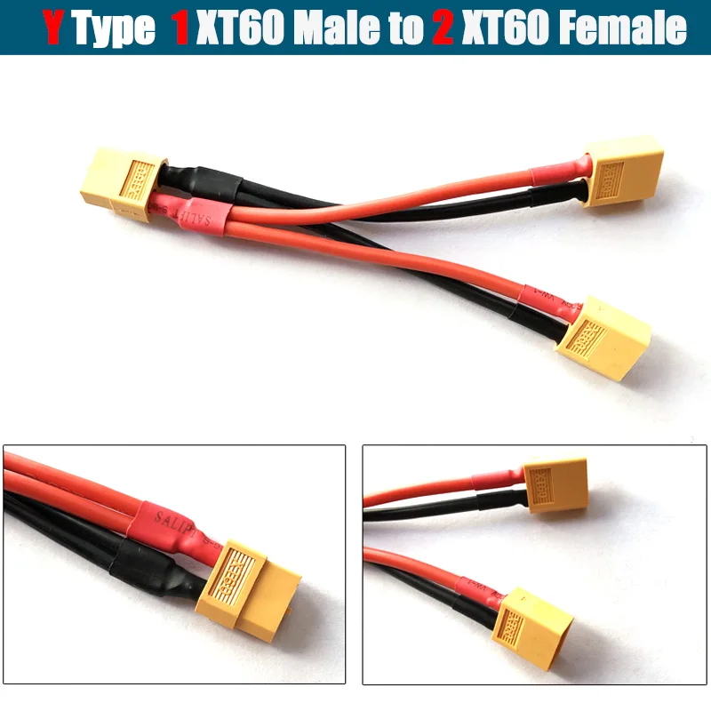 XT60 Parallel Battery Connector Male/Female Cable Dual Extension Y Splitter/ 3-Way 14AWG ...
