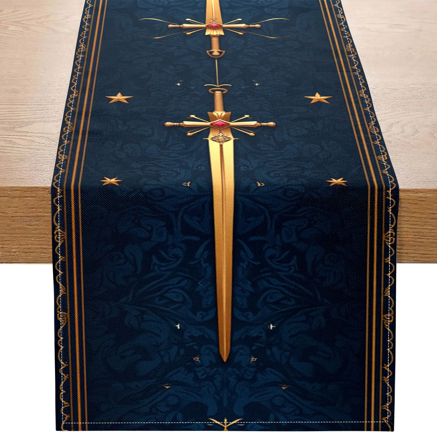 1 Piece of Medieval-Style Table Runner, Decorated with Swords and Cross ...