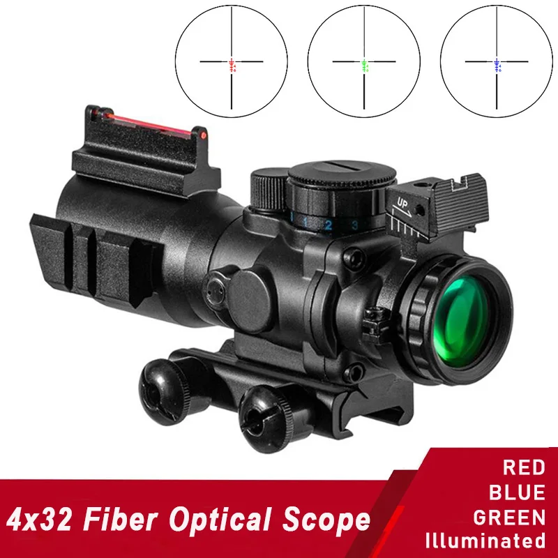 Tactische 4x32 Glasvezel Scope Sniper Vergrootglas Dual Verlichte Mil ...