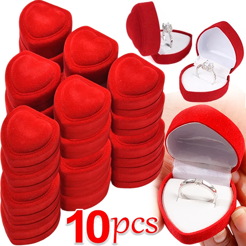 Velvet Red Heart Shape Ring Boxes Jewelry Boxes Earrings Display Cases ...