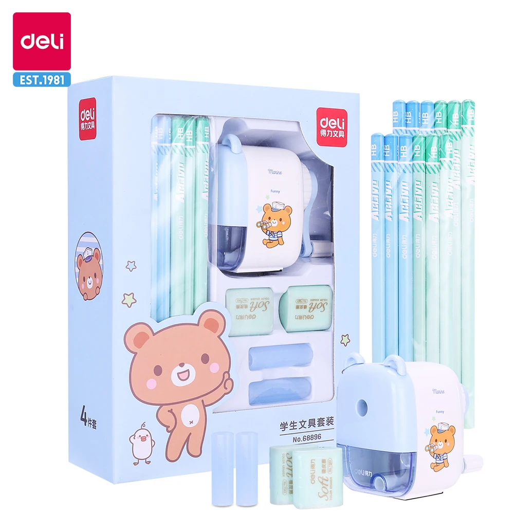 Deli-Kawaii-Stationery-Set-Pencil-Sharpner-Rubber-Erasers-12-Pcs ...