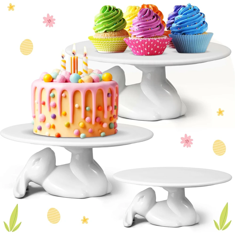 6-8-10-Inch-Easter-Ceramic-Cake-Stand-White-Bunny-Candy-Dish-Cupcake ...