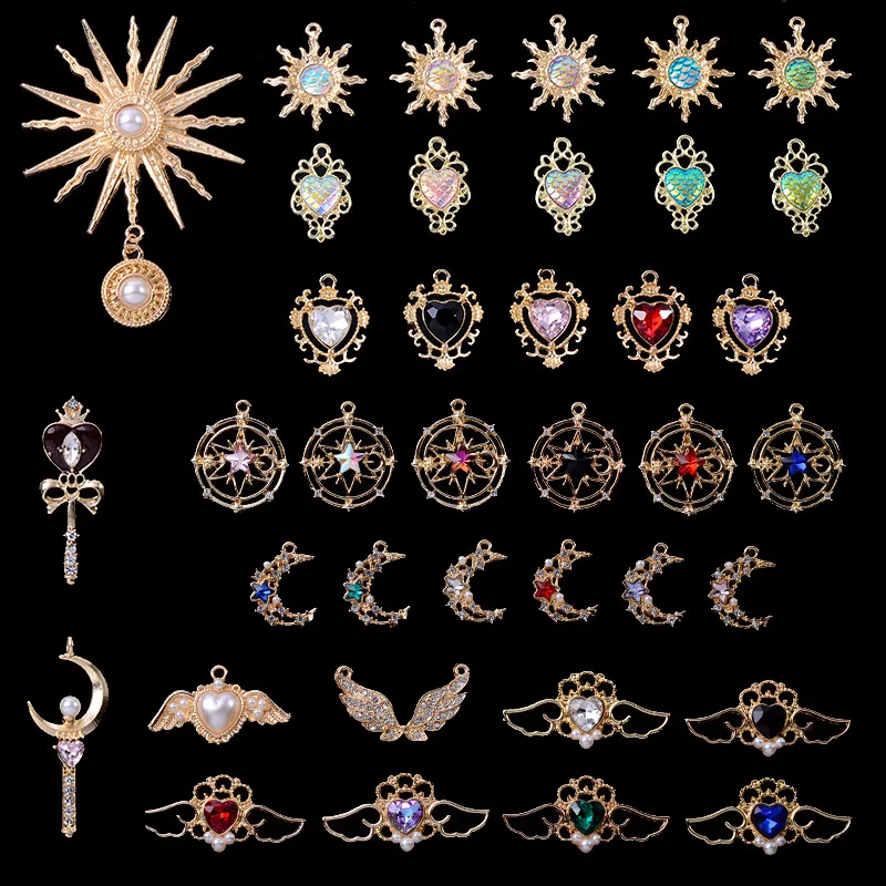 10 Pcs Alloy Star Moon Pendant Magic Scepter Creative Rhinestone Button ...