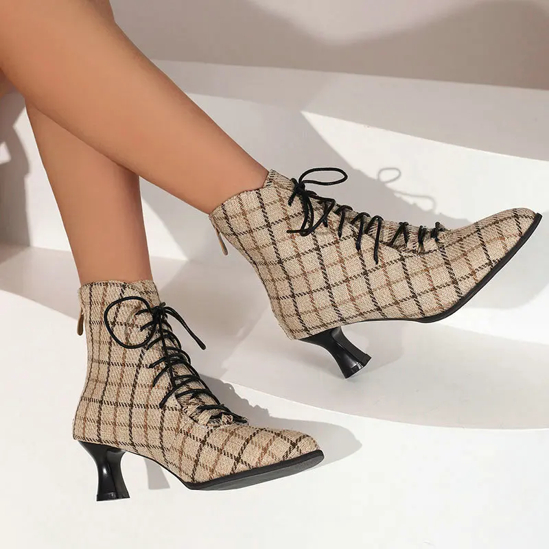 Oversized-47-48-13-Tweed-Plaid-Checker-Lace-up-Pointed-Toe-Woman-Winter ...