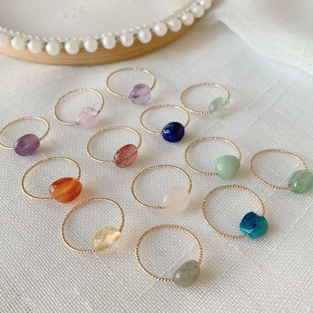 Minimalist-Natural-Stone-Rings-for-Women-Golden-Irregular-Nuggets-Blue ...