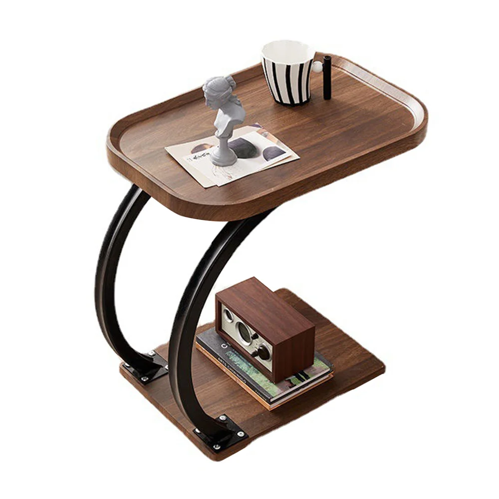 C-Shaped-Side-Table-Wooden-Sofa-Table-With-Bottom-Wheels-Modern-Mobile ...