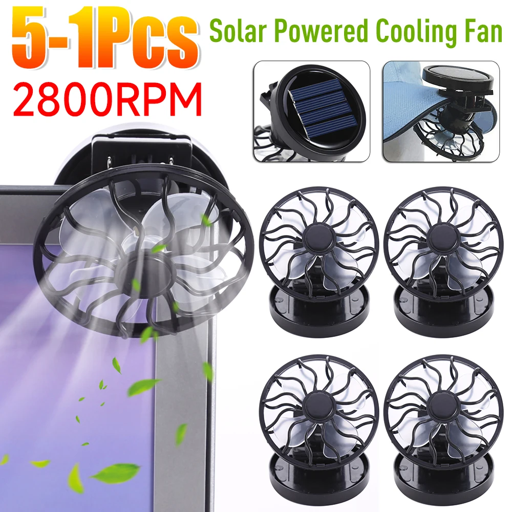 5-1Pcs Portable Clip Fan Clip-on Solar Energy Ventilator Summer Hat Cap ...