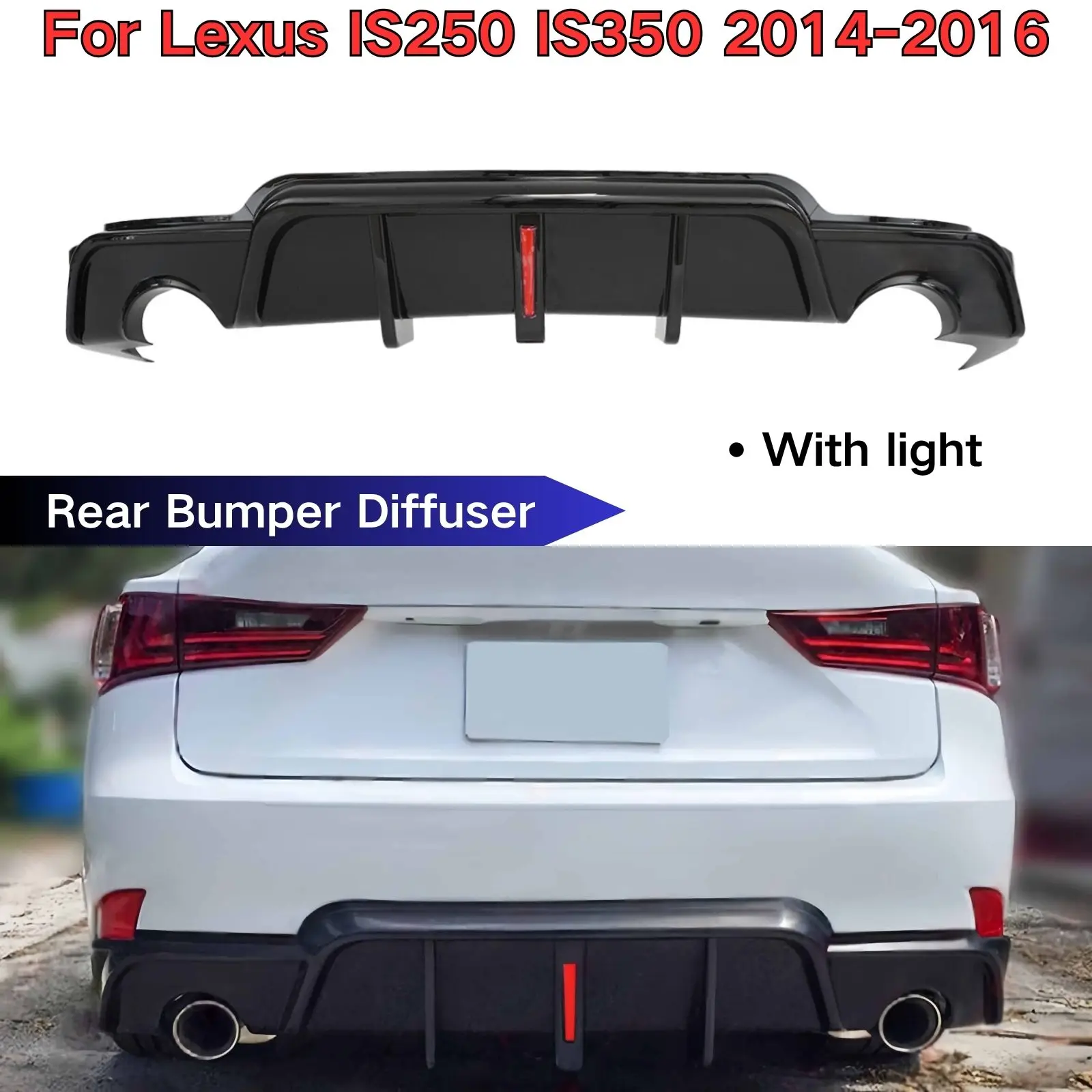 For 2014-2016 Lexus IS250 IS350 Rear Bumper Diffuser With LED Light Car ...