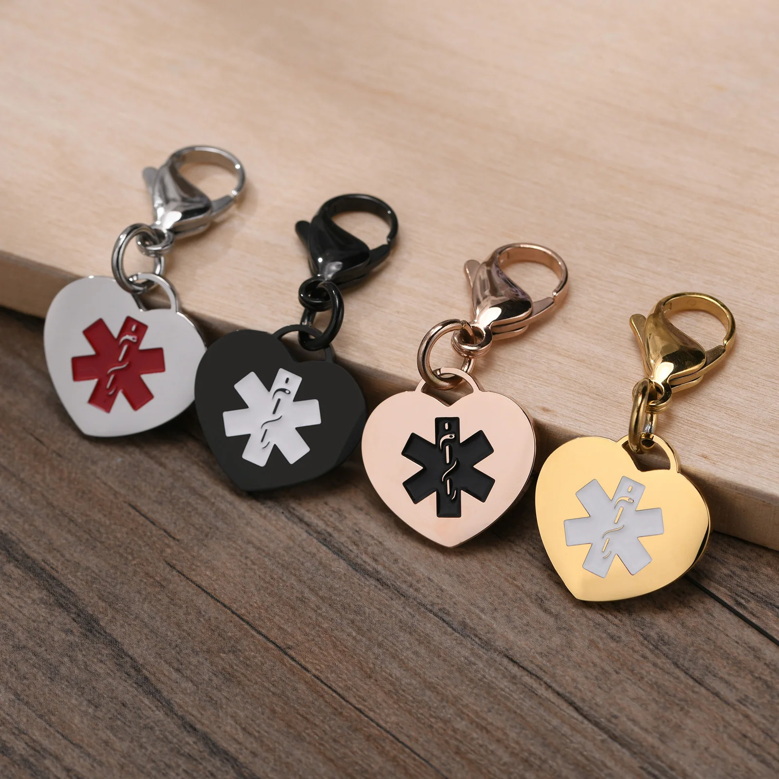 Medical-Alert-Keychain-Stainless-Steel-Personalized-ID-Heart-Key-Chains ...