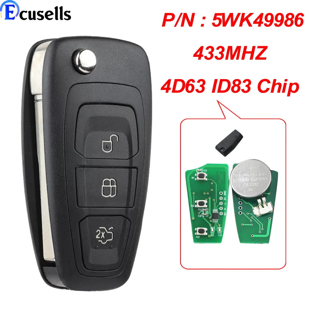 Mk3 And T6 Ranger Remote Key 433mhz With 4d63 Chip Id83 For Ford C-max ...