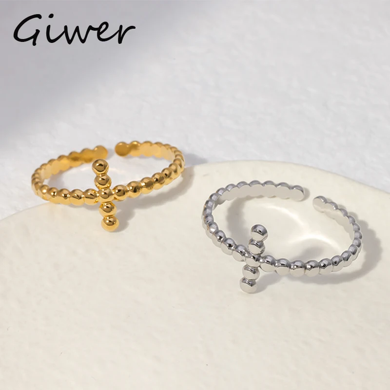 2022-Trend-Minimalist-Style-Women-s-Ring-Stainless-Steel-Simple-Cross-Ring-Elegant-Opening ...