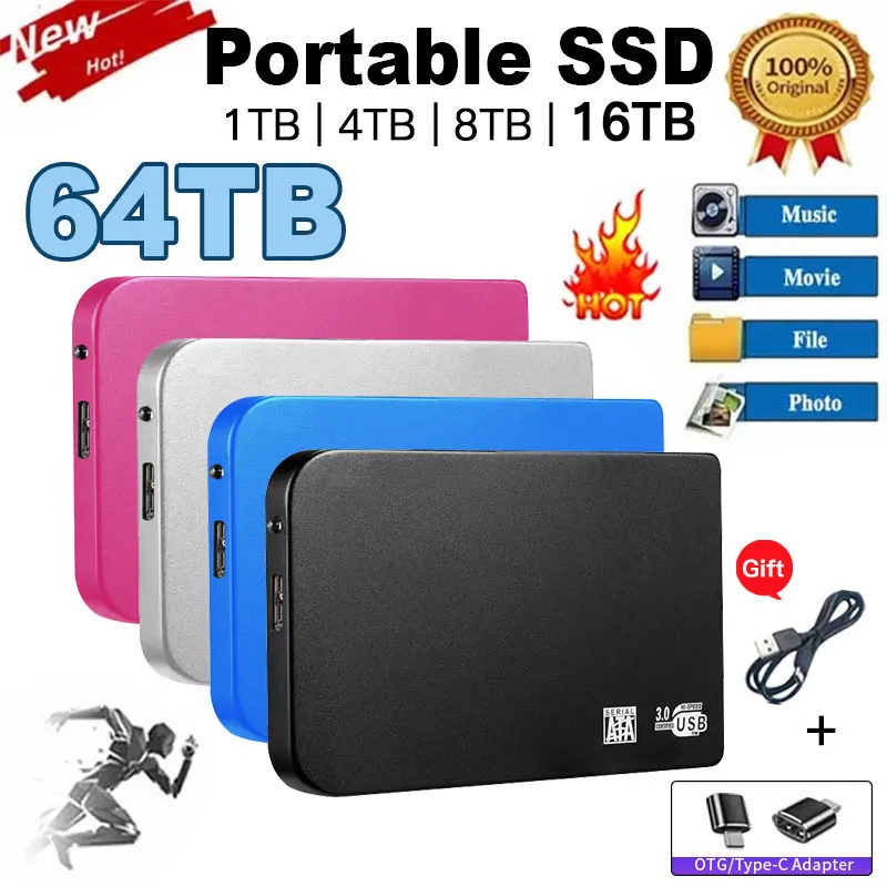 Portable ssd 1TB External Hard Drive USB 3.0 High Speed 2TB External ...