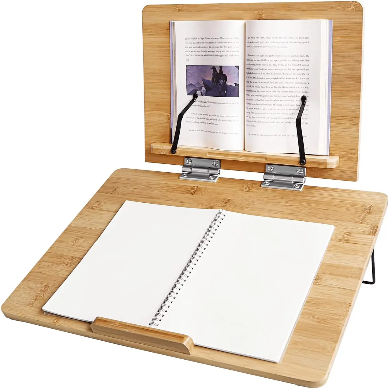 Bamboo Book Stand For Reading Large Double-Layer Student Book Holder ...