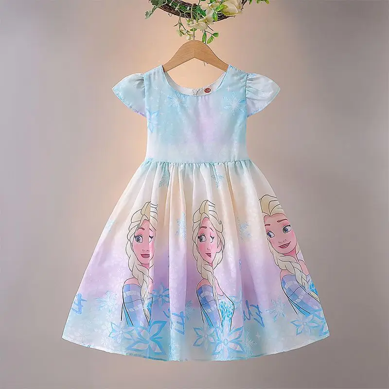 Disney-Frozen-Elsa-Dress-Anime-Kawaii-Summer-Round-Neck-Short-Sleeved ...