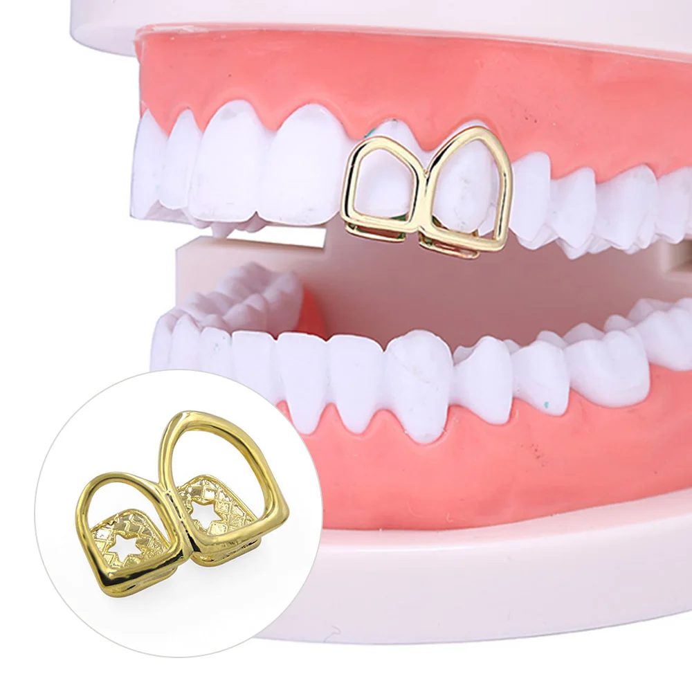 Two-Fangs-Shackle-Teeth-Grillz-Cap-Top-Bottom-Dental-Braces-Hip-Hop ...