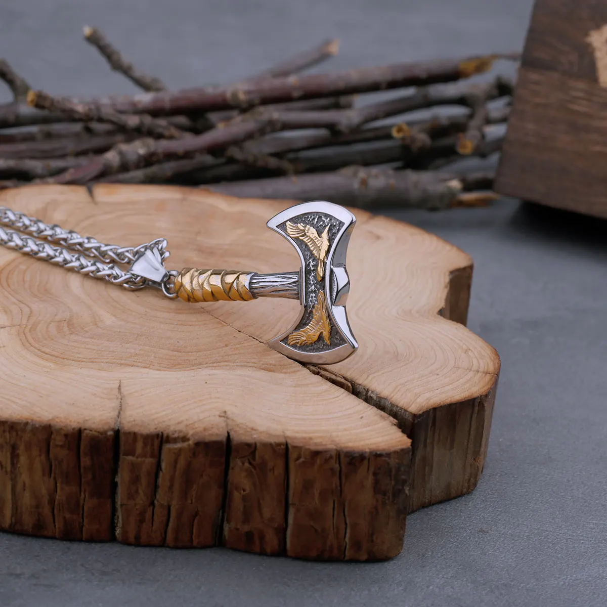 Nordic Viking Warrior Odin Axe Raven Necklace Men's Fashion Hip Hop ...