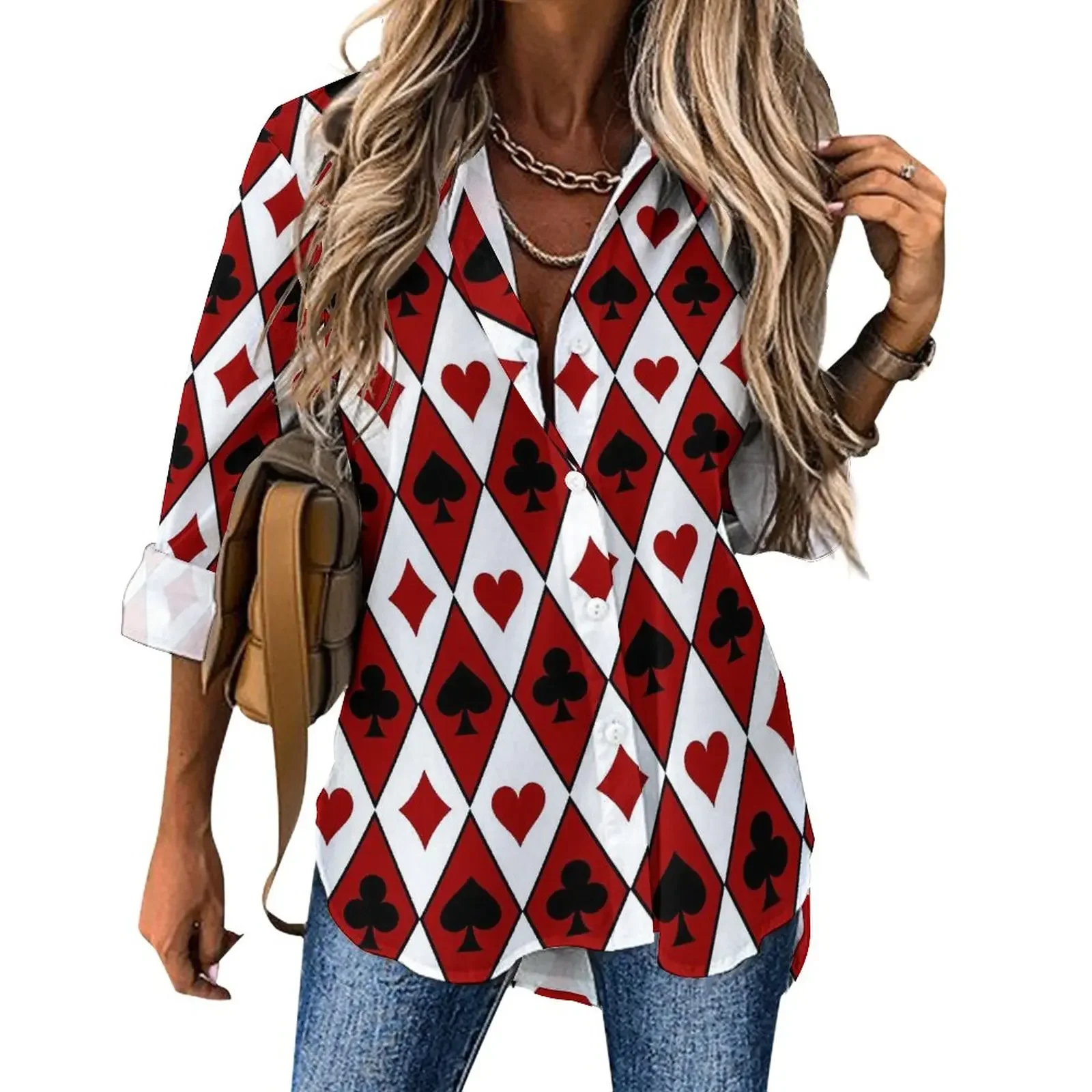Poker Cards Loose Blouse Playing Cards Street Fashion Spring Autumn ...