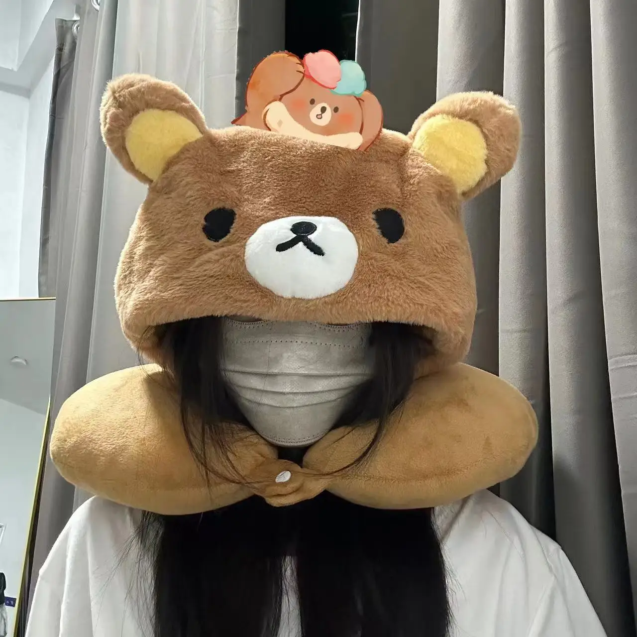 Симпатичная U-образная подушка Rilakkuma, подушка с капюшоном, подушка ...