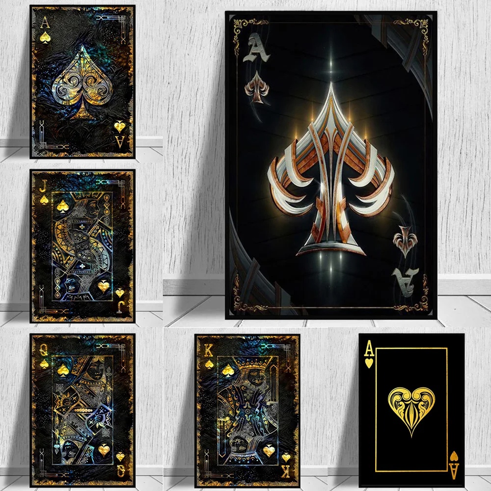 Ace Of Spade Card Poker Canvas Painting Wall Art Jack Queen And King ...