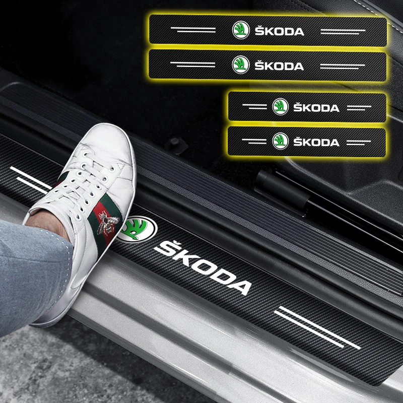 4 Stuks Carbon Fiber Instaplijsten Guard Sticker Decals Voor Skoda ...