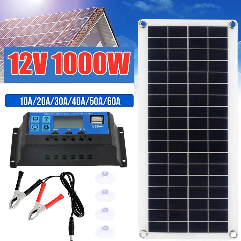 1000w Solar Panel Kit 12v Usb Charging Solar Cell Board Controller ...