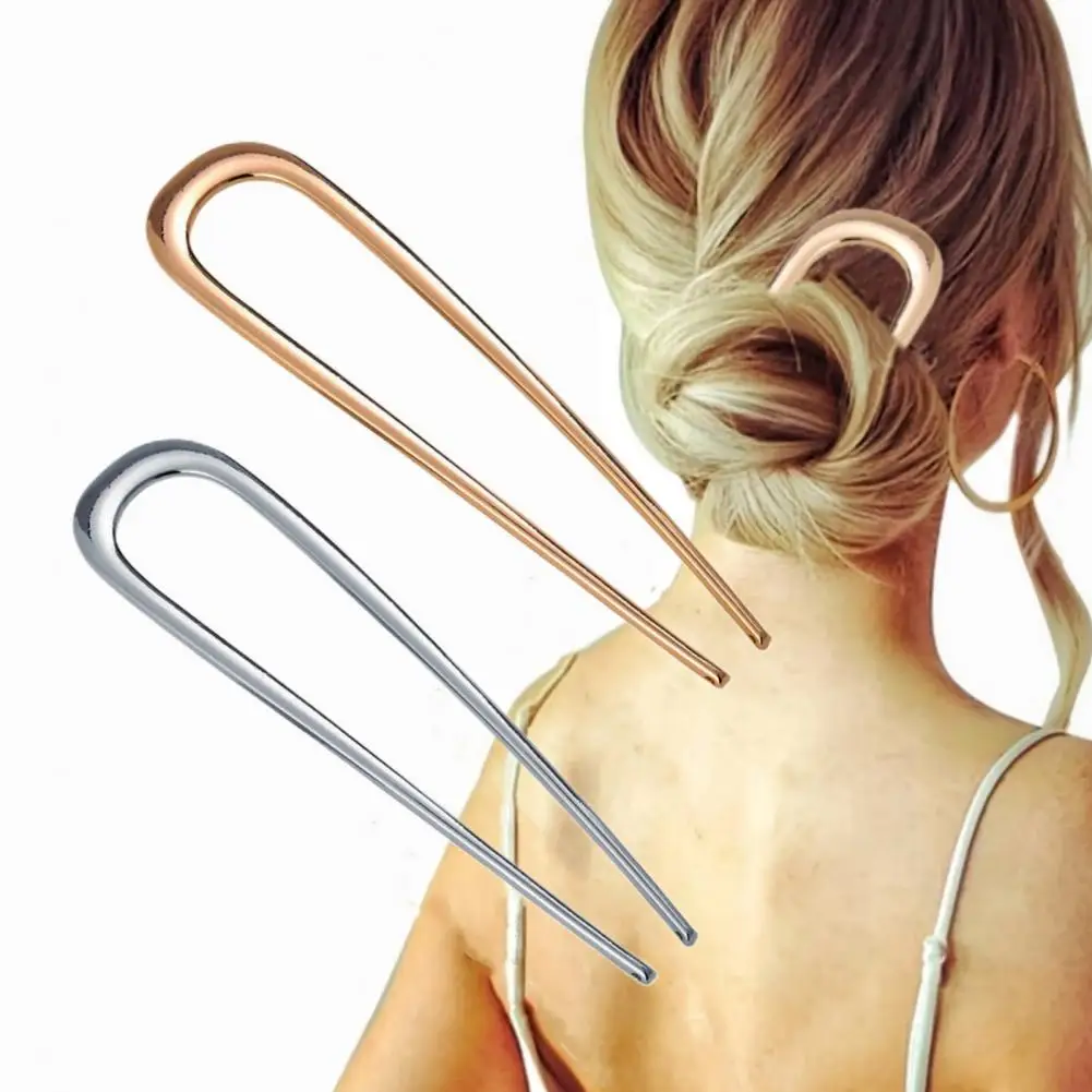 U-Shaped Hair Fork Elegant U-shaped Hairpin Alloy Anti-slip Long Thick ...
