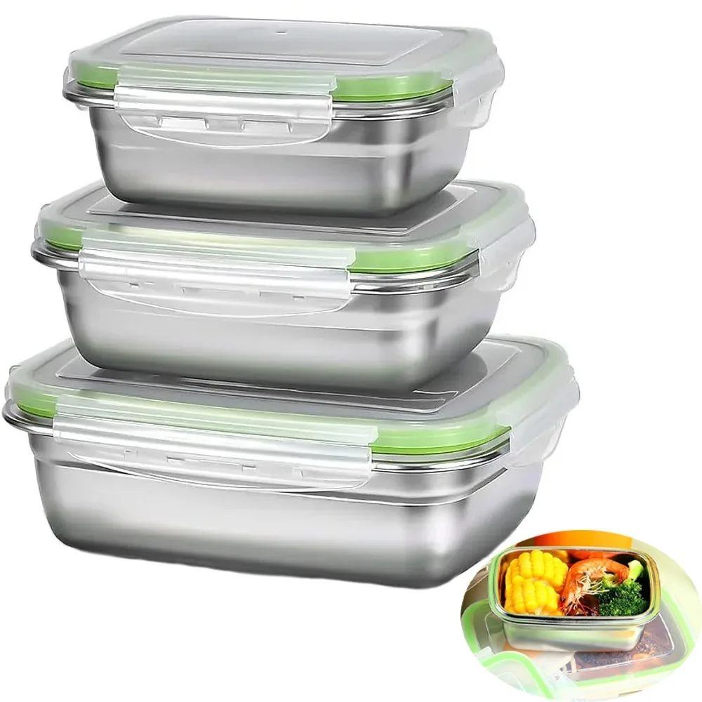 1/3 Piece Food Storage Container Set Food Grade 304 Stainless Steel ...