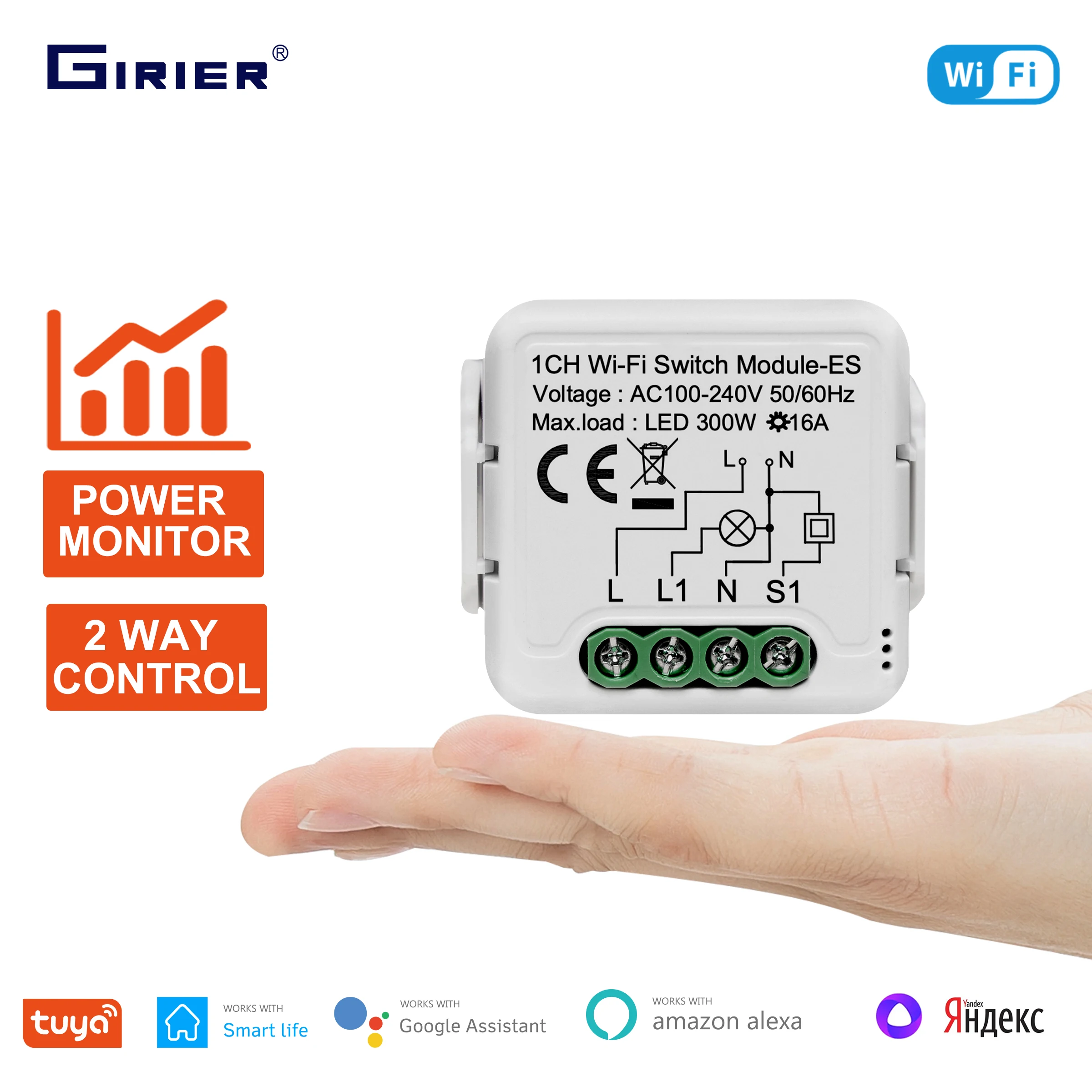 GIRIER Tuya Smart WiFi Switch Module 16A with Power Monitoring Function ...