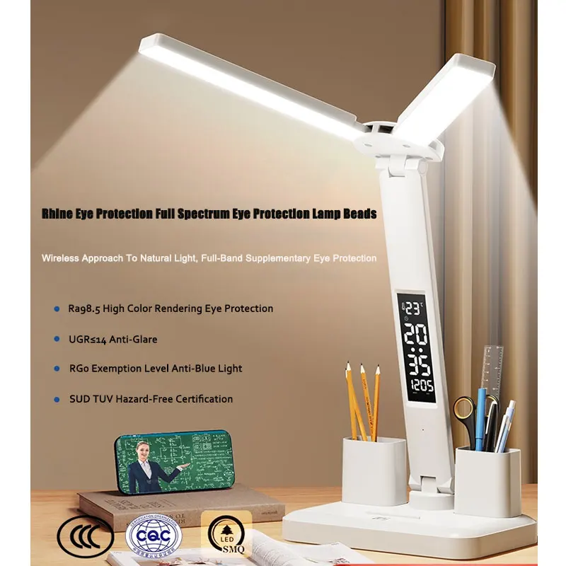 LED-Clock-Table-Lamp-USB-Chargeable-Dimmable-Desk-Lamps-2-Heads-180 ...