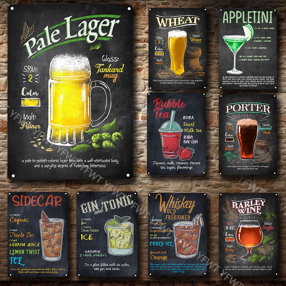 Retro Cold Wine Beer Plaque Whiskey Metal Tin Signs Painting Poster ...