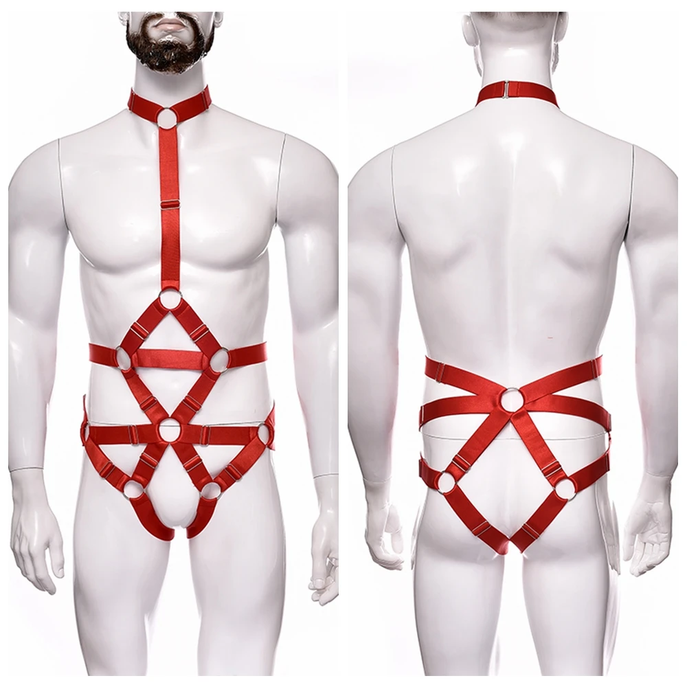 Man-Lingerie-Body-Harness-Cage-Hollow-Neck-Halter-Jockstrap-Conjoined-Sissy-G-string-Male ...