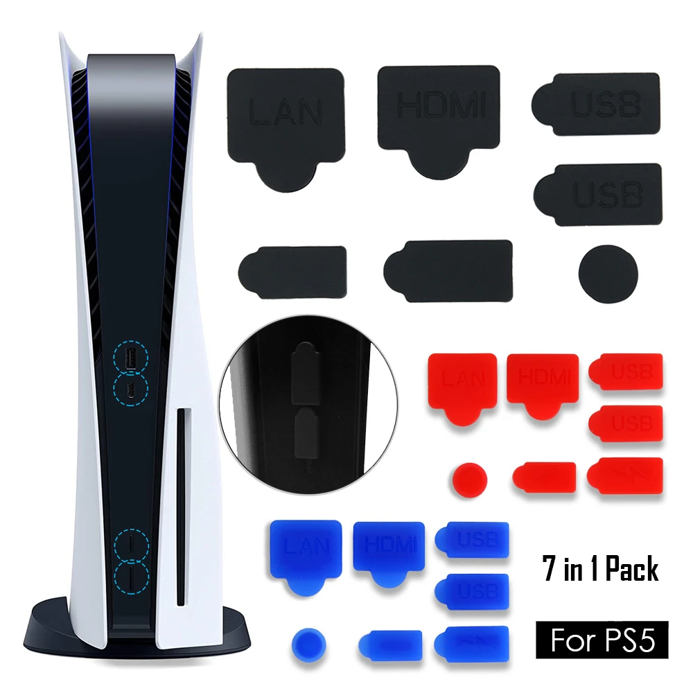 7pcs Black Silicone Dust Plugs Set for PS5 Game Console USB HDM ...