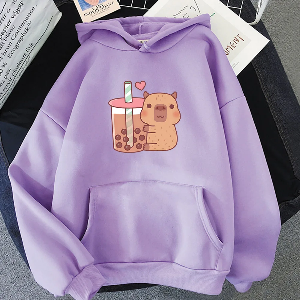 Capybara-Loves-Drinking-Bubble-Tea-Hoodies-Long-Sleeve-Streetwear ...