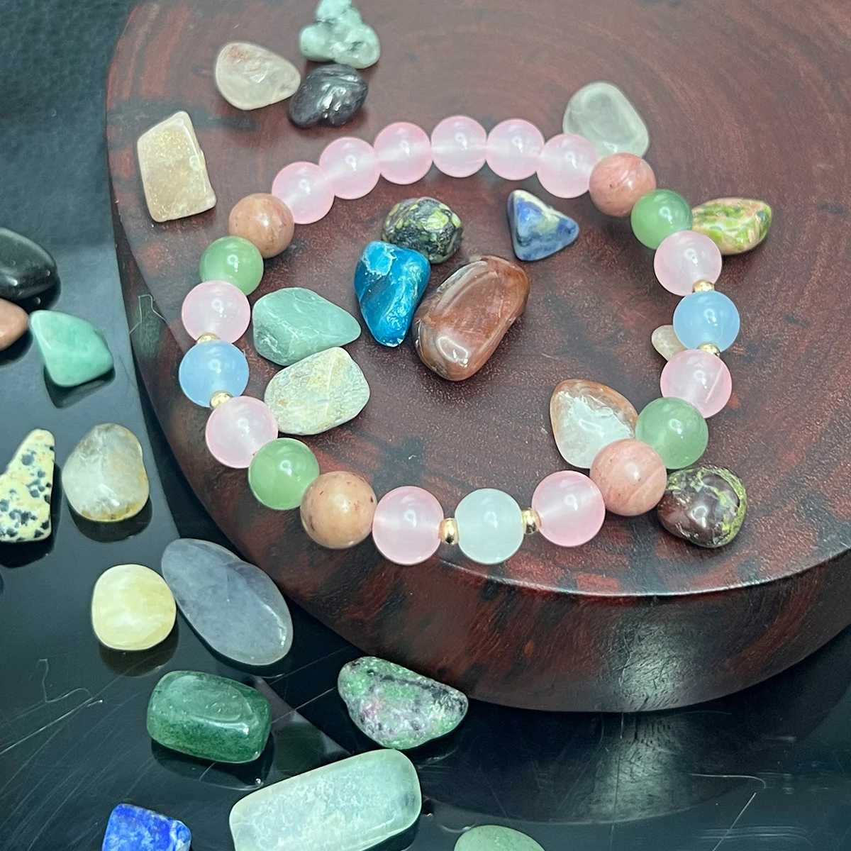 1PC-Moonstone-beaded-bracelet-Aquamarine-rhodonite-rose-quartz-green ...