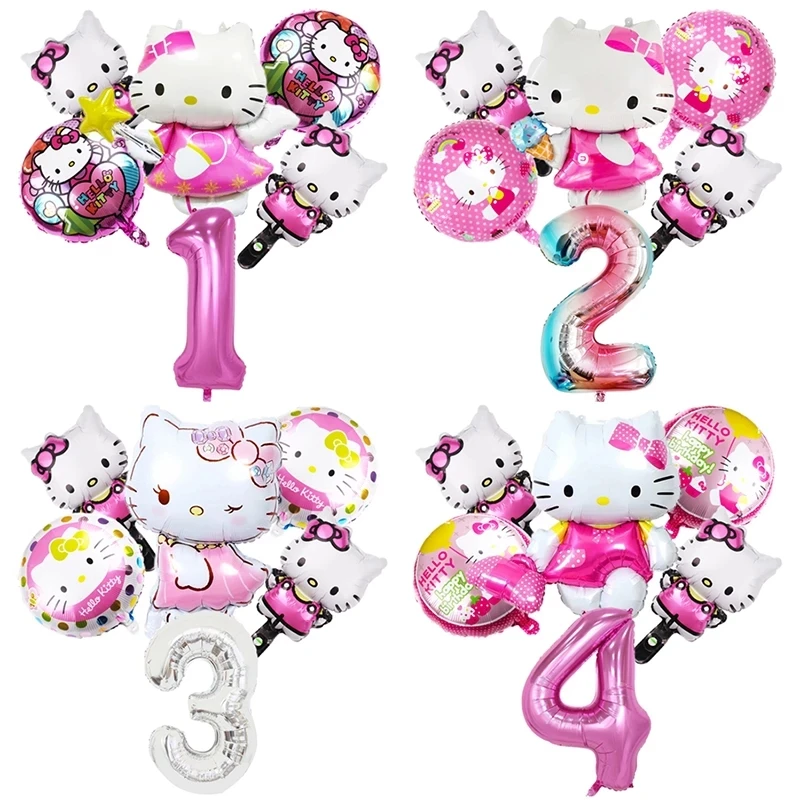 Cartoon Hello Kitty Helium Balloons Set 32inch Number Baby Shower Girl ...